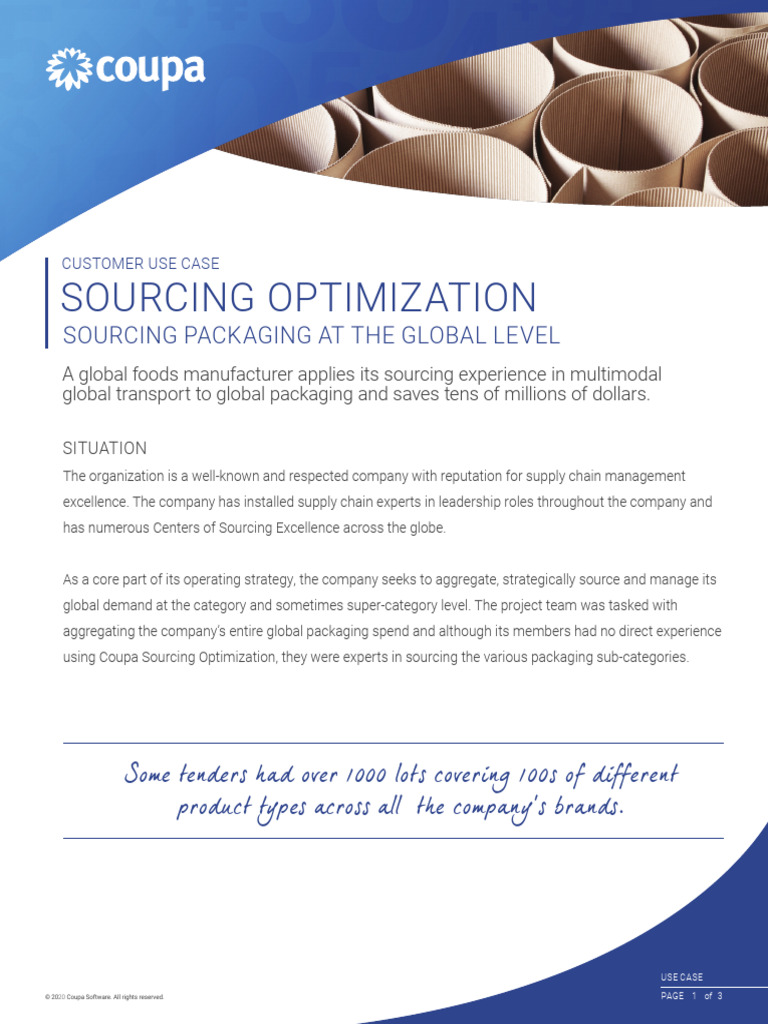 Coupa Sourcing Optimization - Packaging Use Case | PDF | Supply Chain | Packaging And Labeling