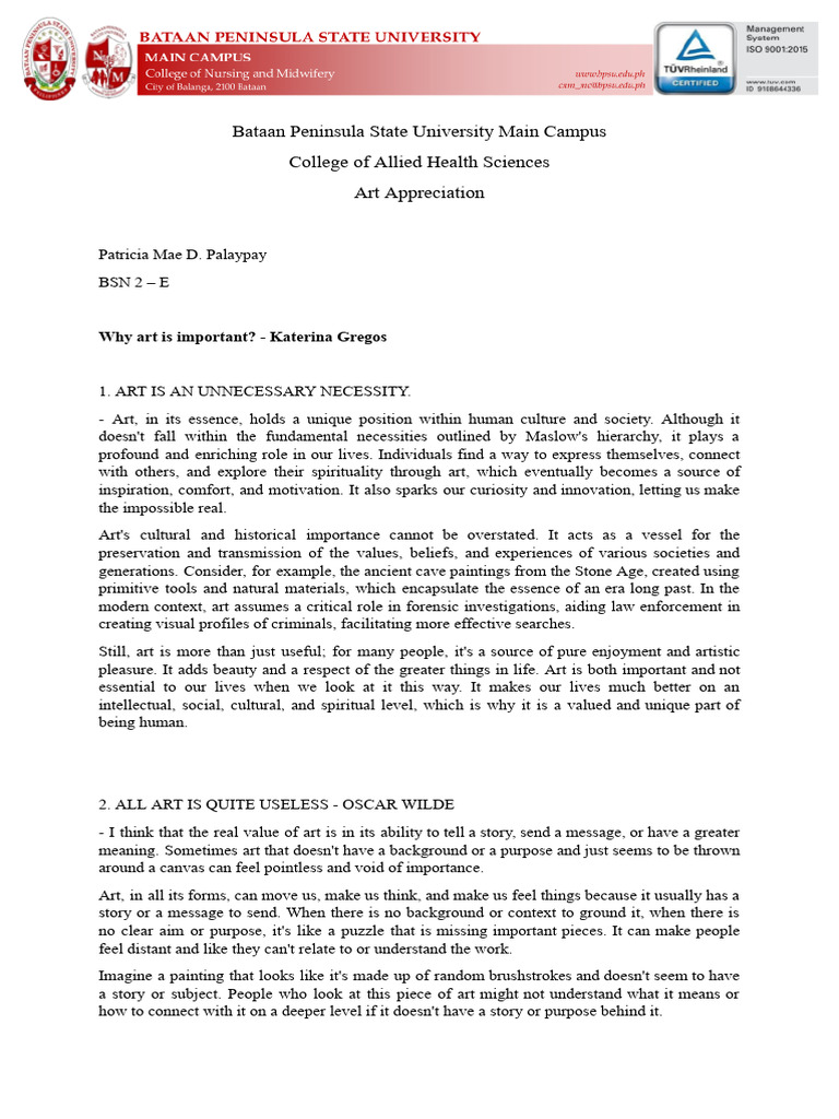 Why Art Is Important | PDF | Feeling | Psychological Concepts