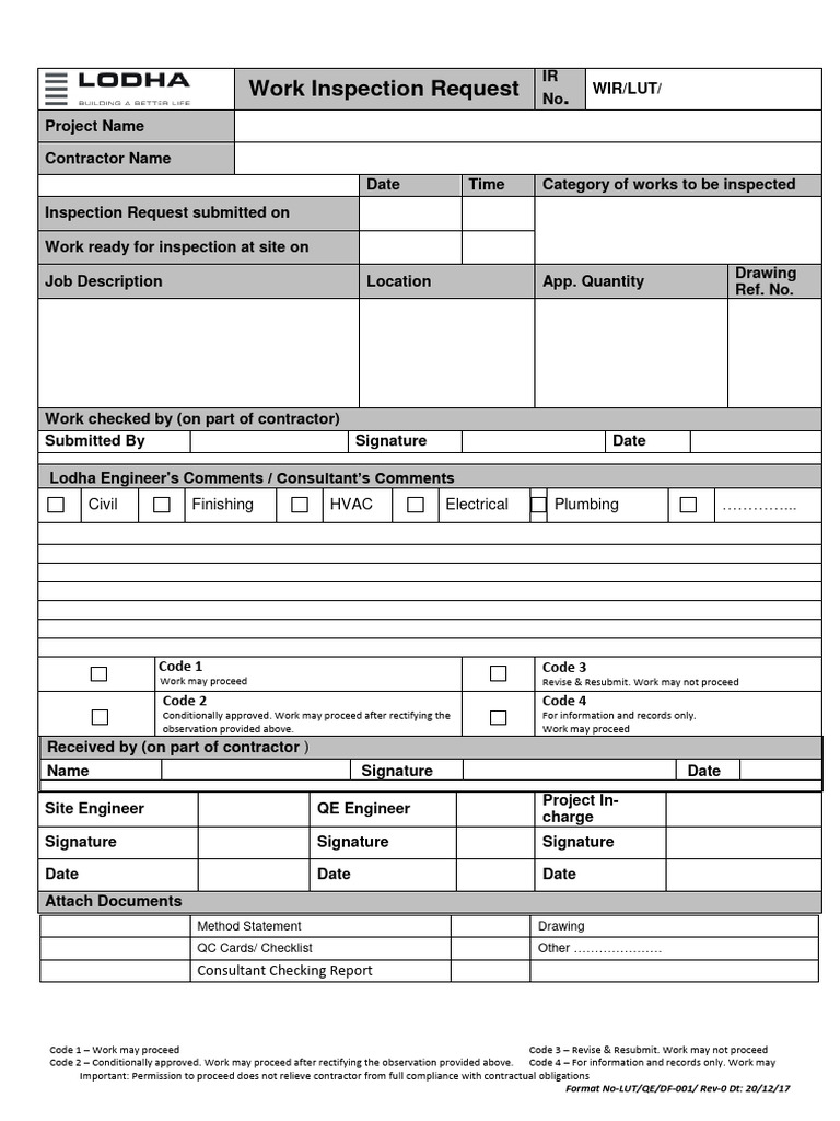 Inspection Request (IR) | PDF