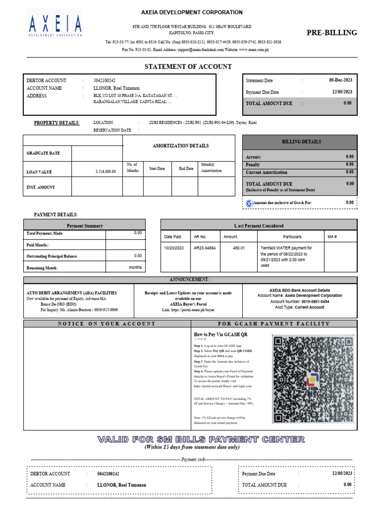 Soa Prebilling | PDF | Payments | Money