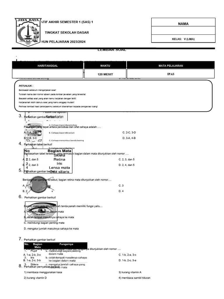 CT Soal Sas 1 Kelas 5 Mapel Ipas - 2023 - Ok | PDF