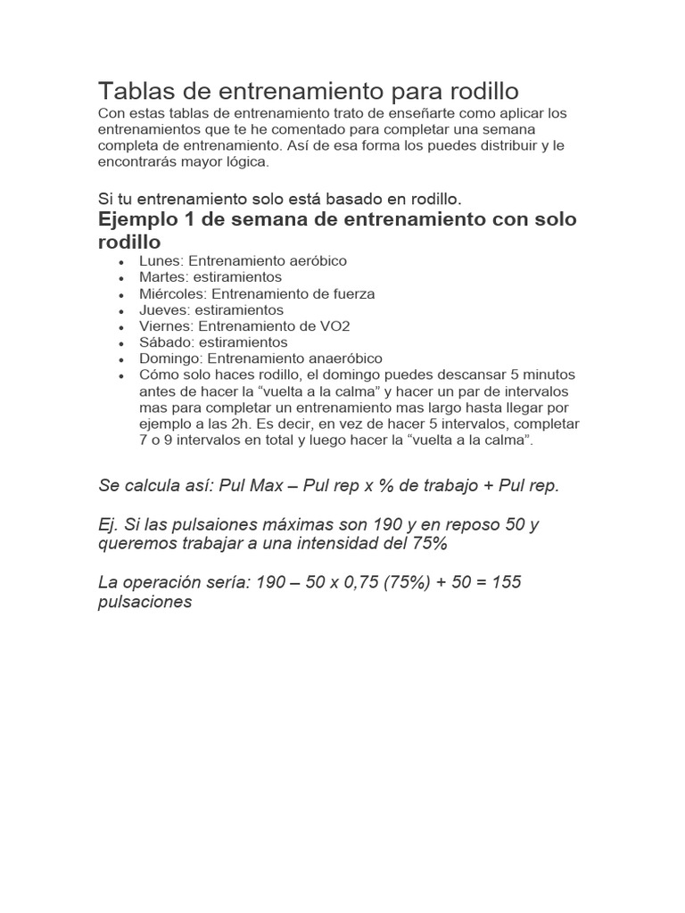 Tablas de Entrenamiento para Rodillo | PDF | Ejercicio aerobico