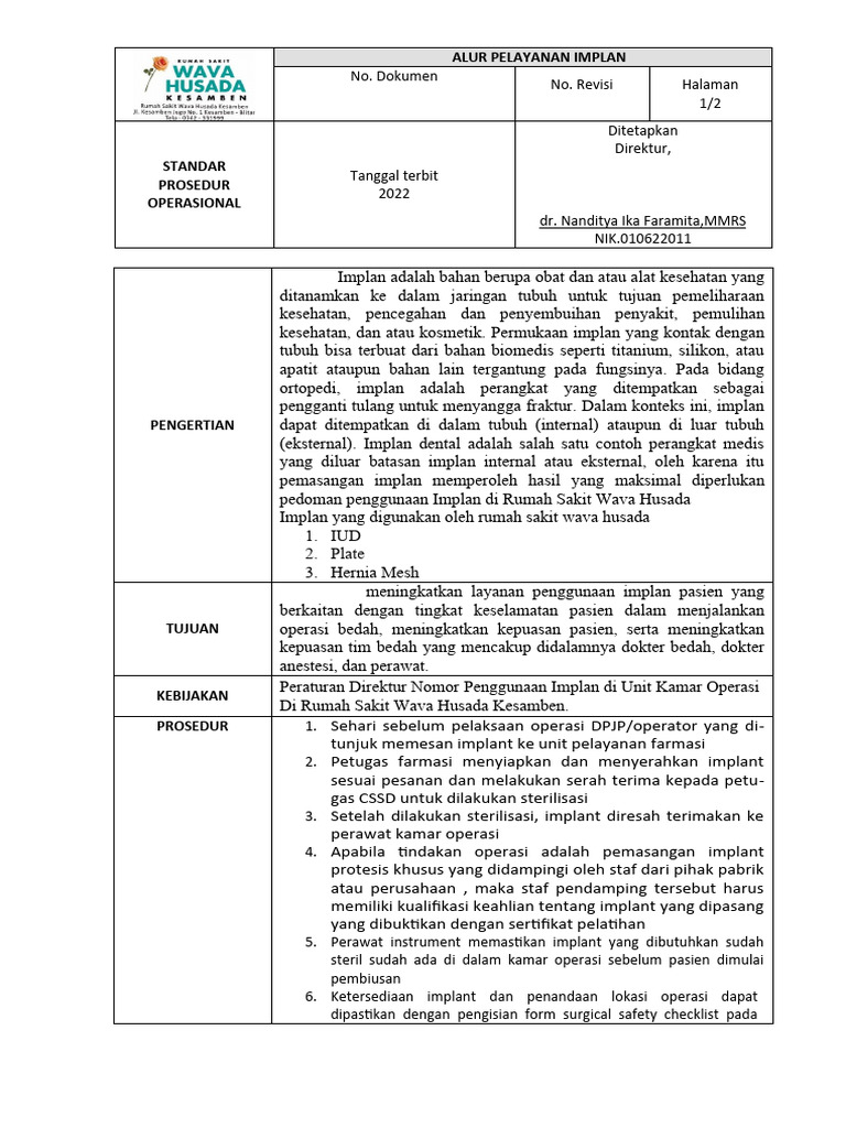 Prosedur Penggunaan Implan Medis | PDF | Teknologi & Rekayasa | Sains ...