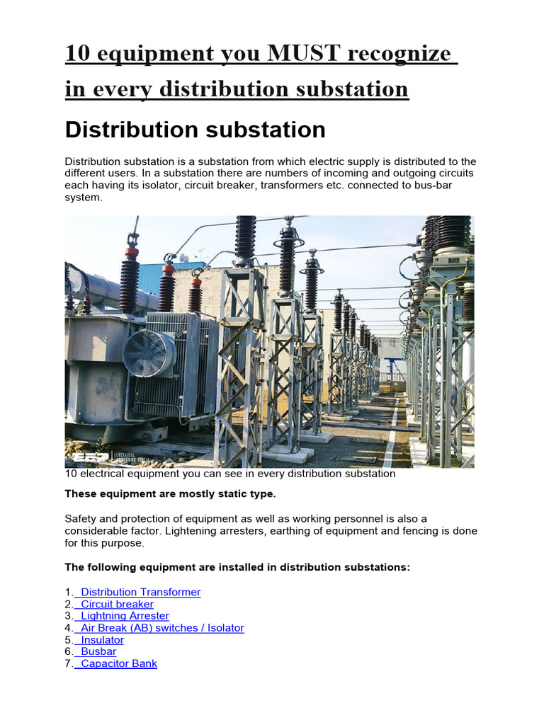 Essential Equipment in Distribution Substations | PDF | Electrical ...