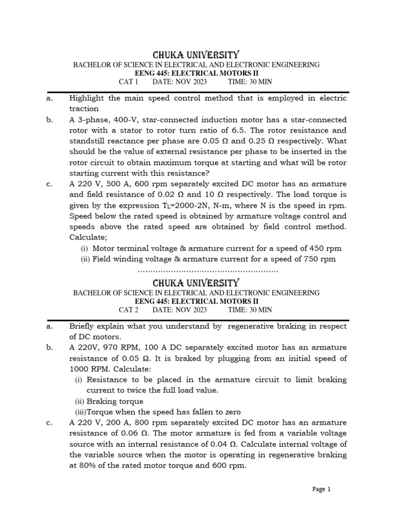 Eeng 445 Electrical Motors II Cats | PDF | Electric Motor | Electronic ...