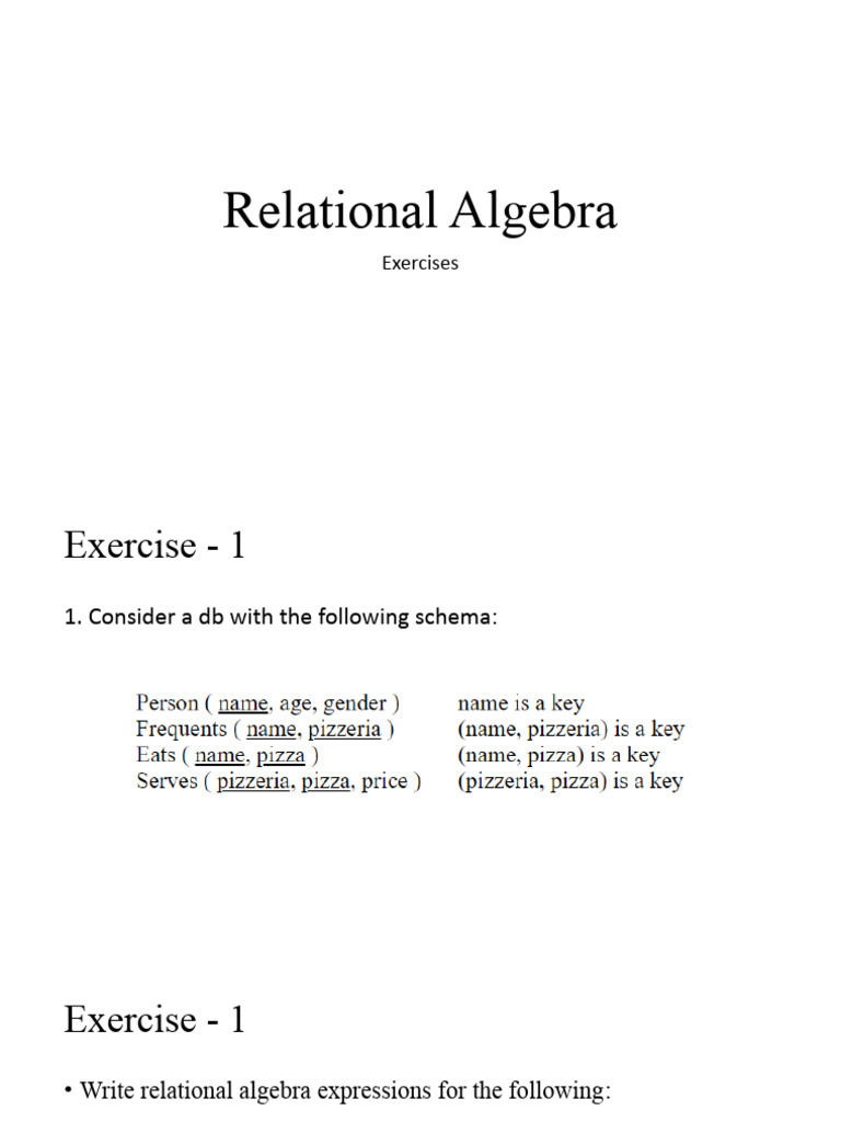 Relational Algebra Exercises | PDF | Teaching Methods & Materials