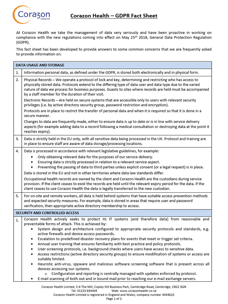 GDPR Fact Sheet | PDF | Computer Security | Security