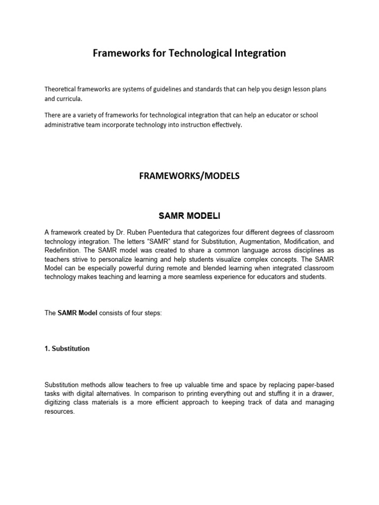 Frameworks For Technological Integration | PDF | Learning | Pedagogy