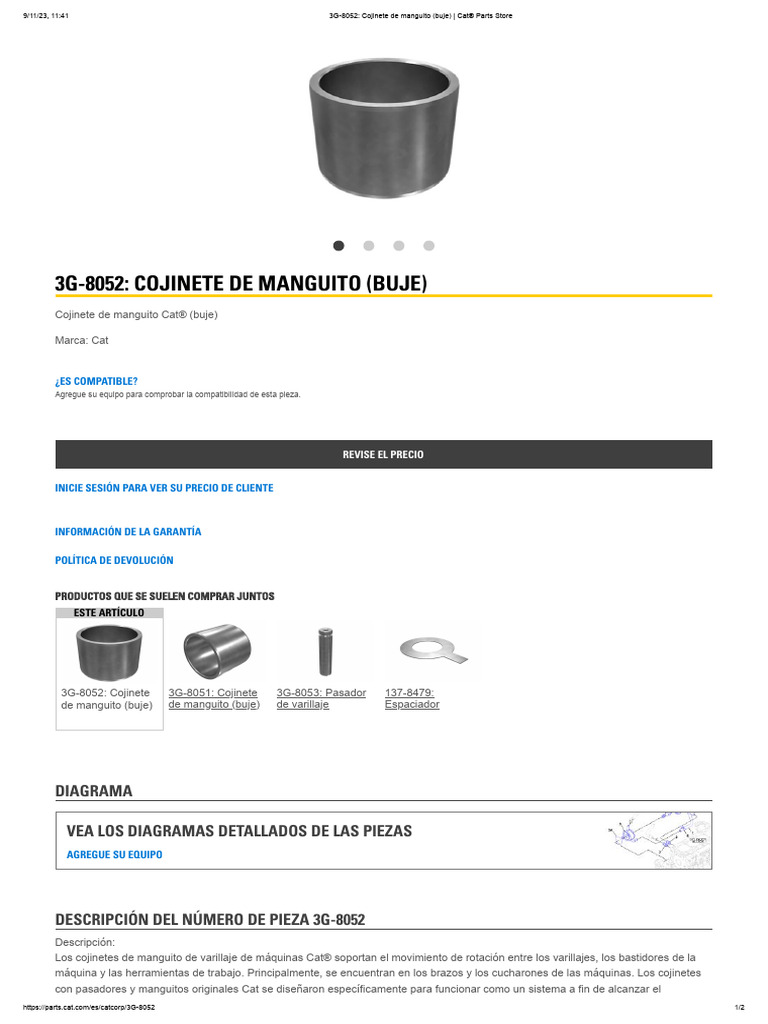 D10-3G-8052 - Cojinete de Manguito (Buje) - Cat® Parts Store | PDF ...