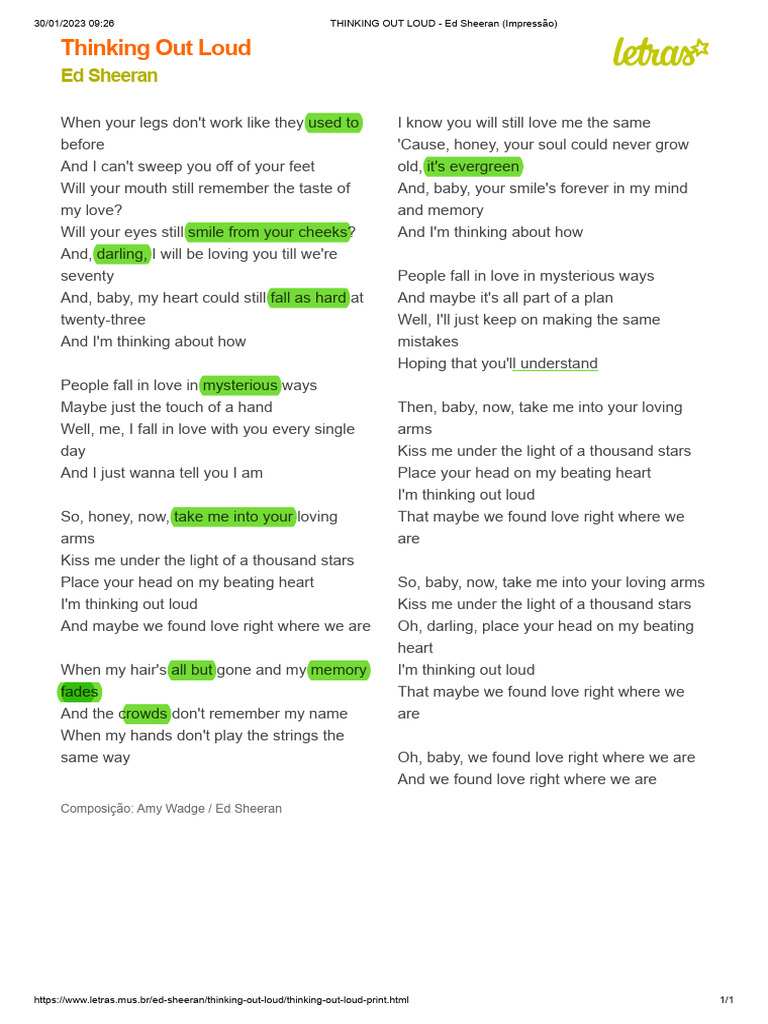 THINKING OUT LOUD - Ed Sheeran (Impressão) | PDF