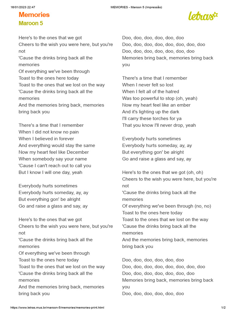 Maroon 5's "Memories" Lyrics Analysis | PDF | Art