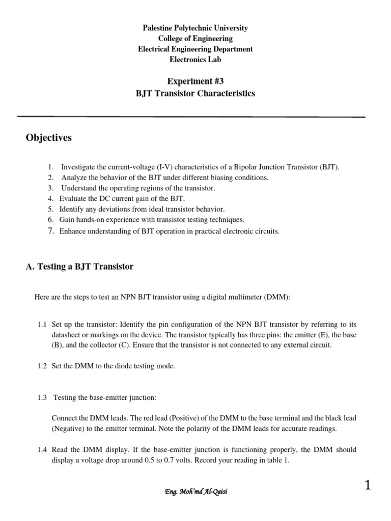 Exp 3 Bjt Transistor Characteristics Pdf Bipolar Junction