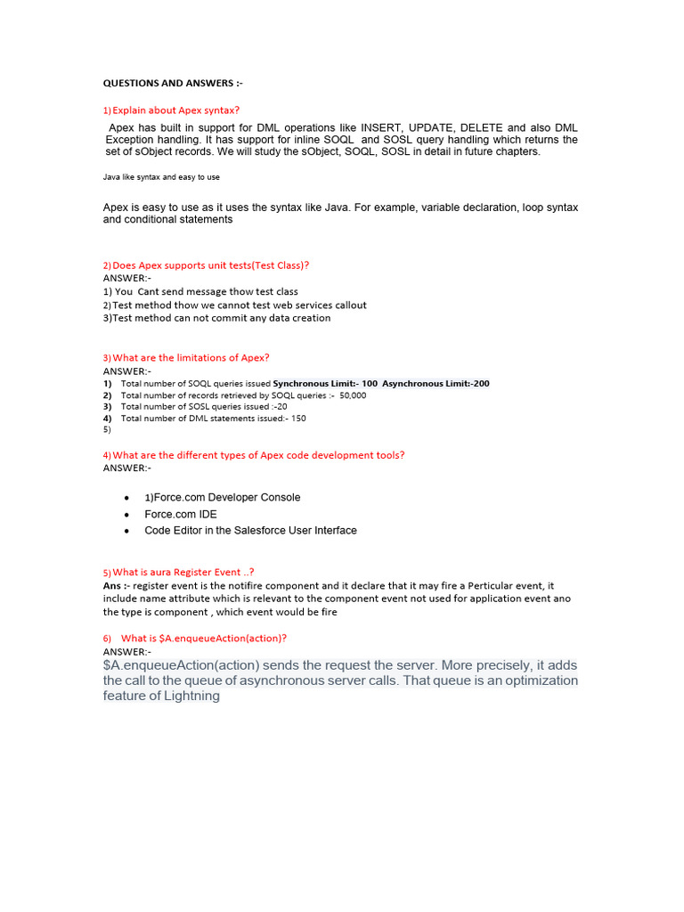 Apex Interview Questions | PDF | Java Script | Model–View–Controller