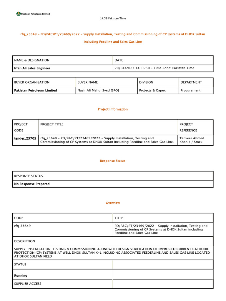 Summary - RFQ - 23649 - PPL Tender Documents | PDF | Pipeline Transport ...