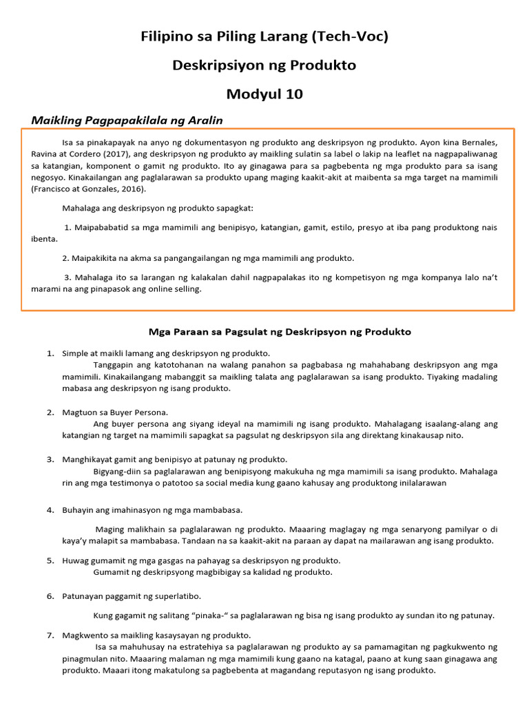 Filipino Sa Piling Larang Module 10 Tech Voc | PDF