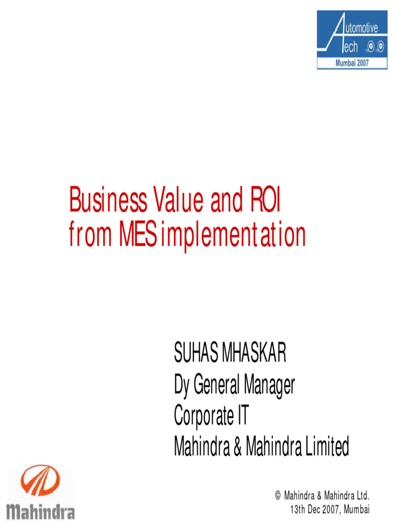 Business Value and ROI From MES Implementation | Download Free PDF ...