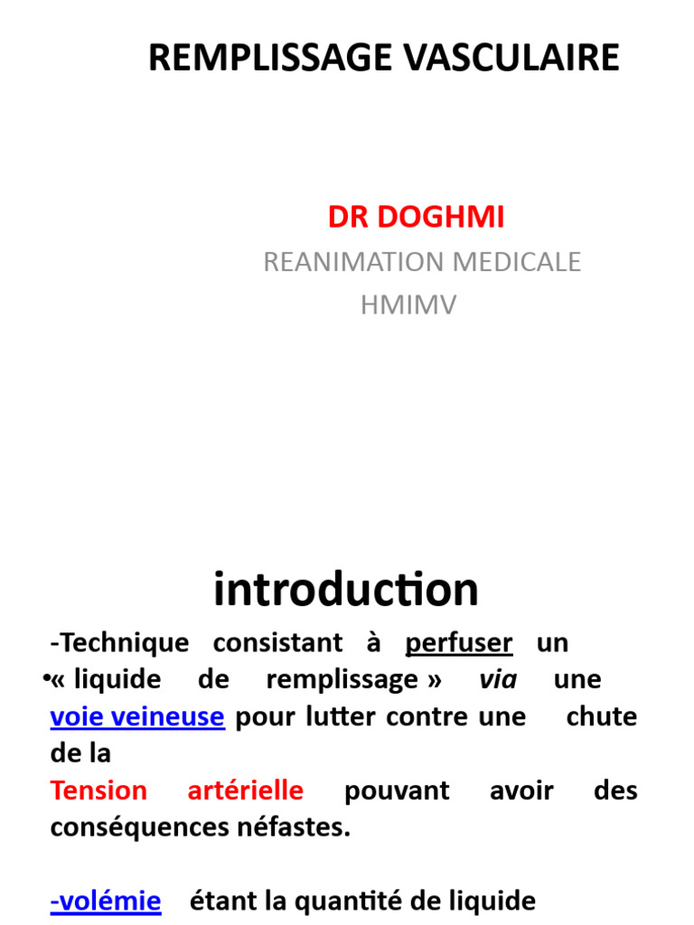 Remplissage Vasculaire | PDF | Spécialités médicales | Médecine clinique