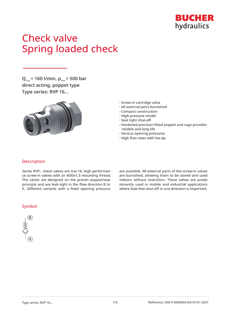 RVP 16 Hydraulic Check Valve Overview | PDF | Valve | Viscosity