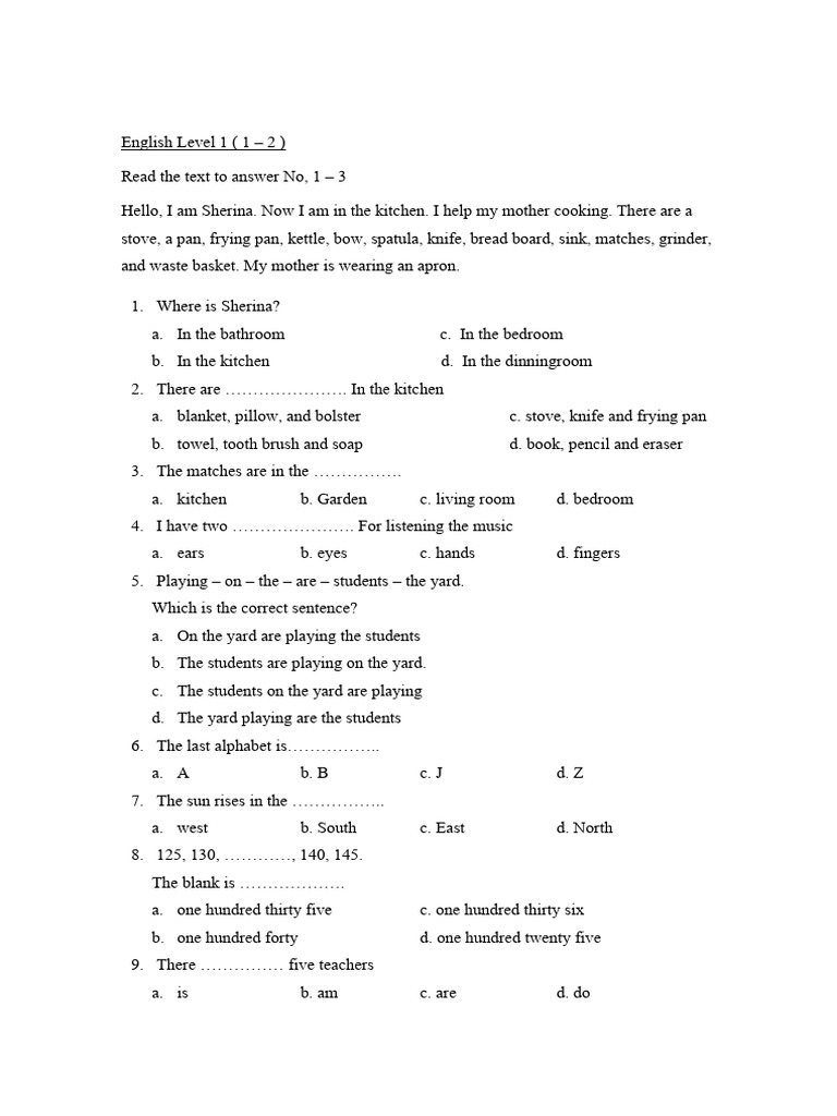 Eng Level 1 A | PDF | Home