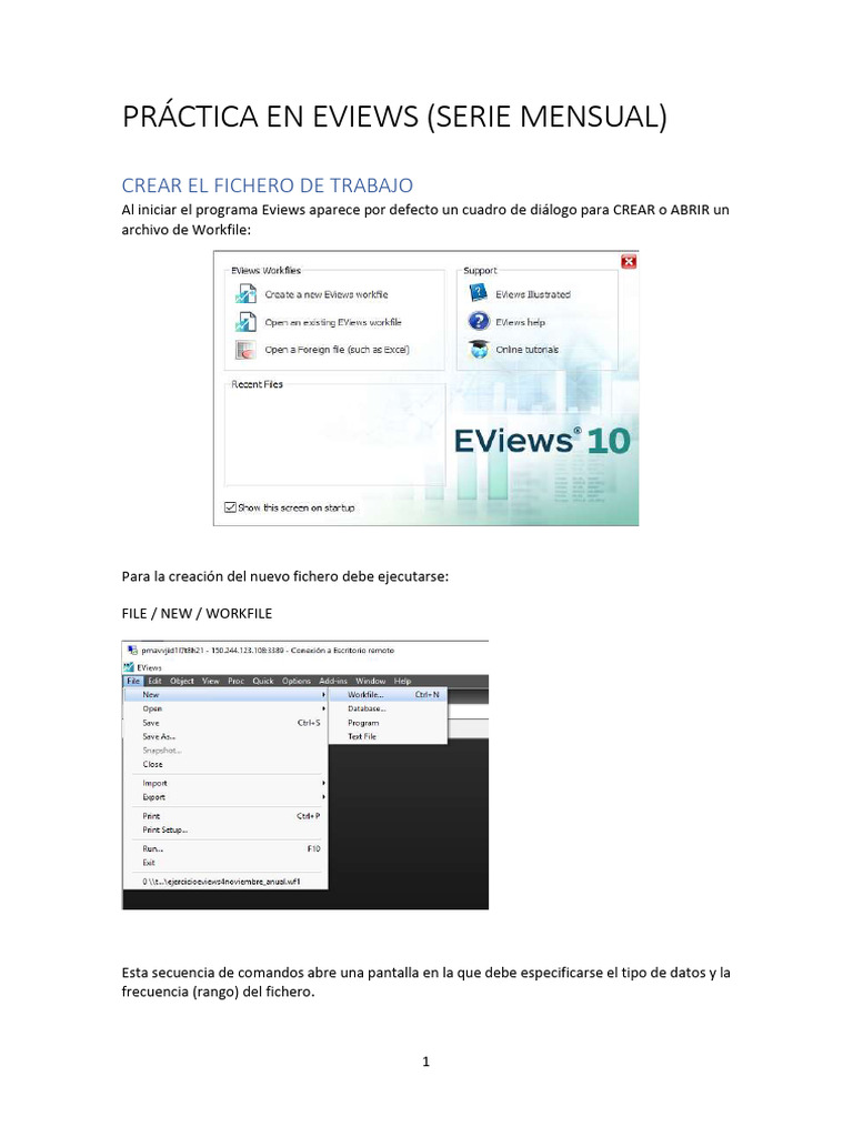 01 Guia Practica Eviews Cargar Serie Mensual | PDF | Archivo de computadora | Informática
