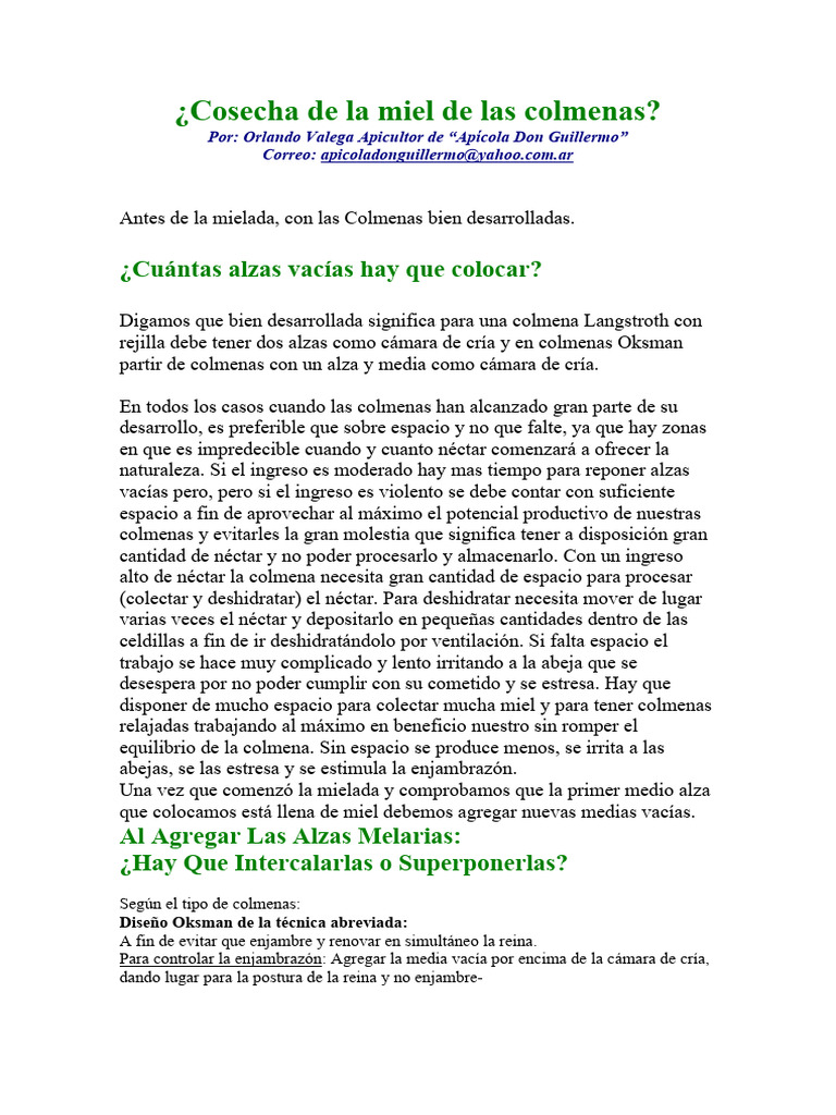 Como Hago La Cosecha De Las Colmenas Pdf Miel Colmena