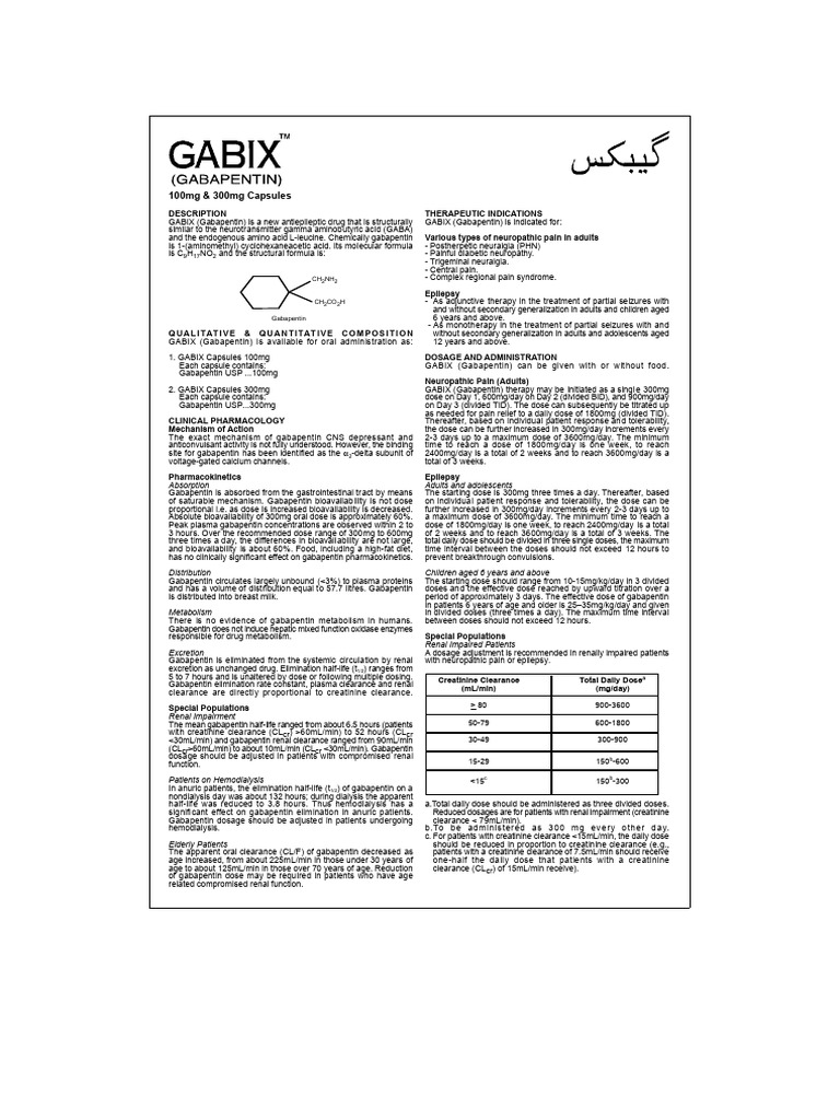 Gabix Caps Leaflet Pakistan | PDF | Bioavailability | Diseases And ...