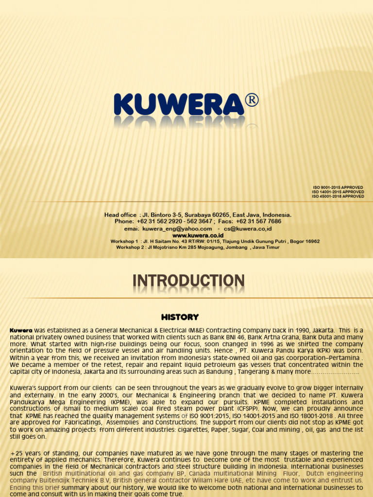 Company Profile KUWERA 22 | PDF | Mechanical Engineering | Industrial ...