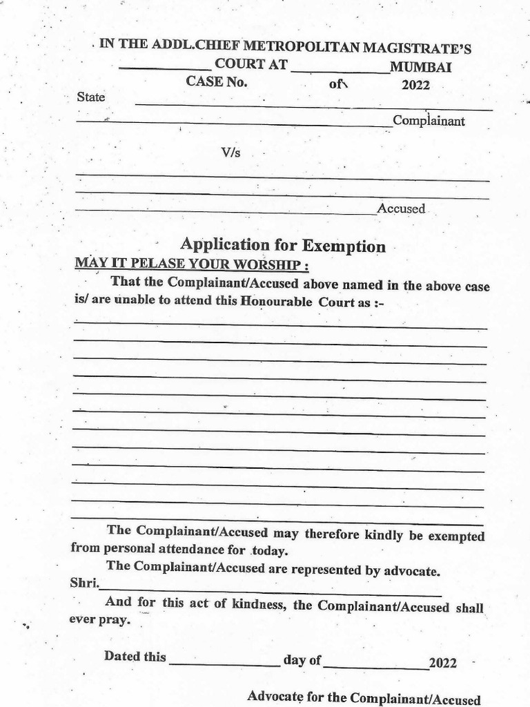 Application For Exemption (Blank) | PDF