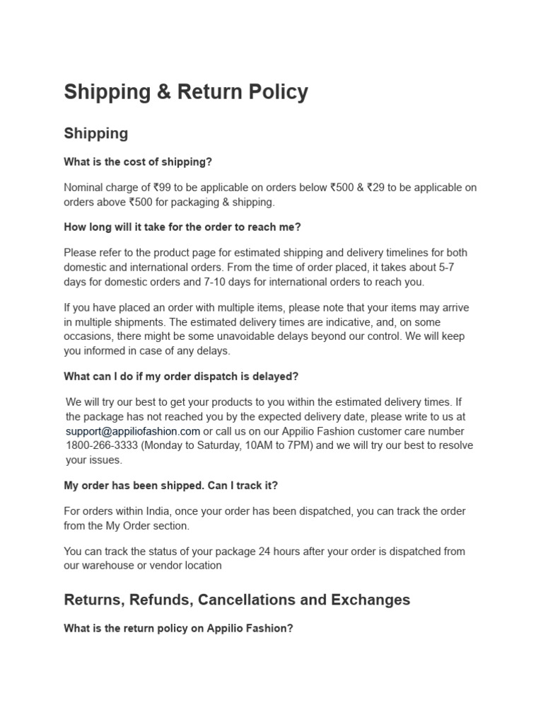 Shipping & Return Policy | PDF | Financial Services | Banking