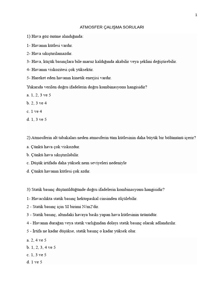 Atmosfer Calisma Sorulari | PDF