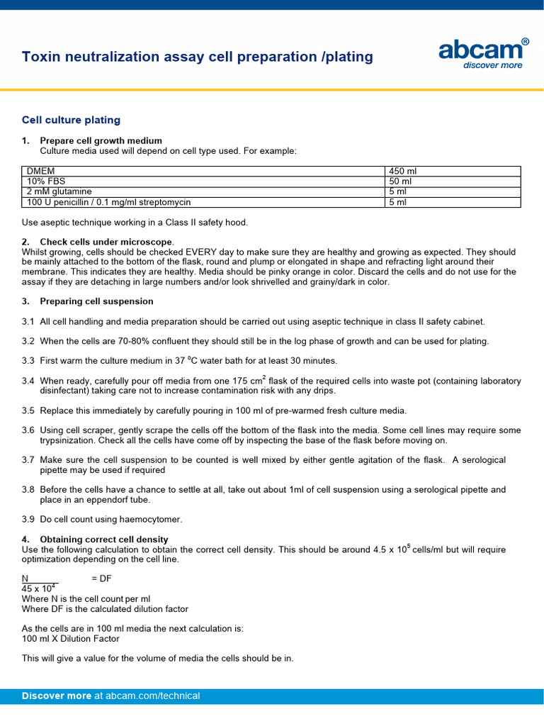Toxin Neut Cell Prep | PDF | Laboratories | Scientific Techniques