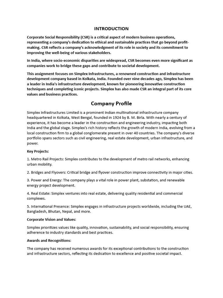 Simplex Infrastructure LTD CSR | PDF | Corporate Social Responsibility ...