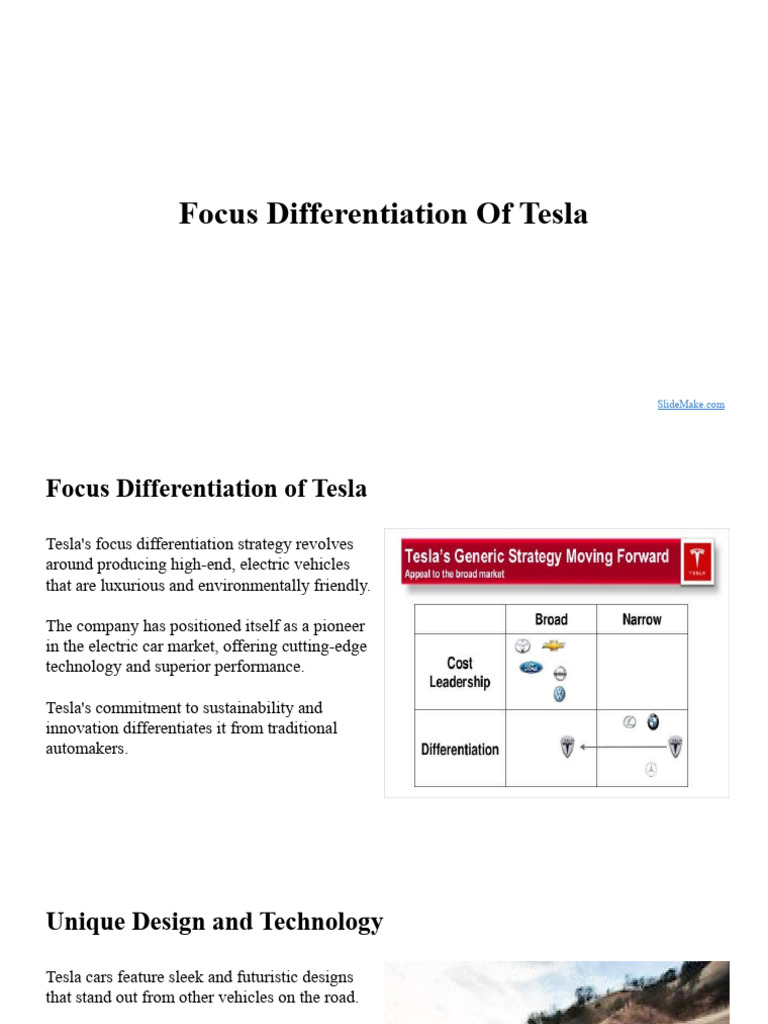 Tesla's Focused Differentiation Strategy | PDF | Electric Vehicle | Brand