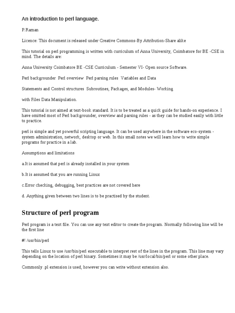 Structure of Perl Program: An Introduction To Perl Language | PDF