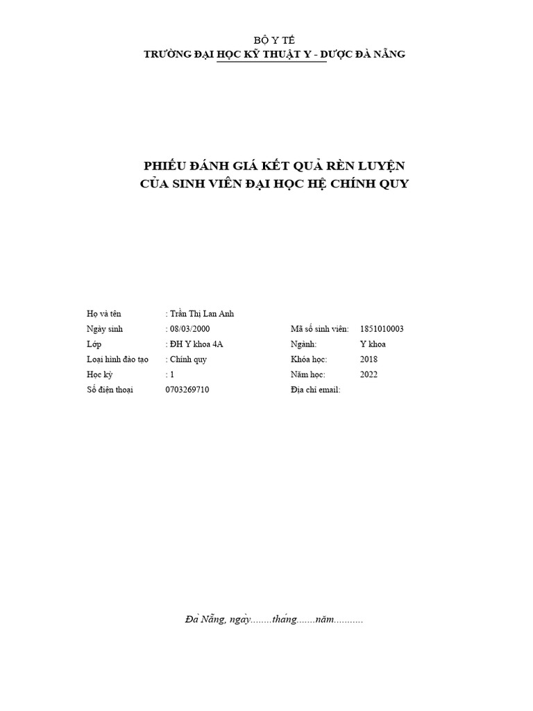 Phieu Diem Ren Luyen | PDF