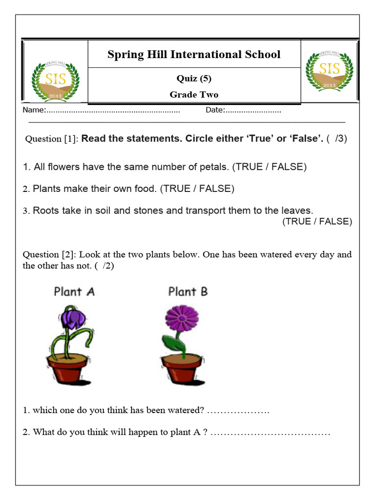 Plant Needs Quiz for Grade Two | PDF