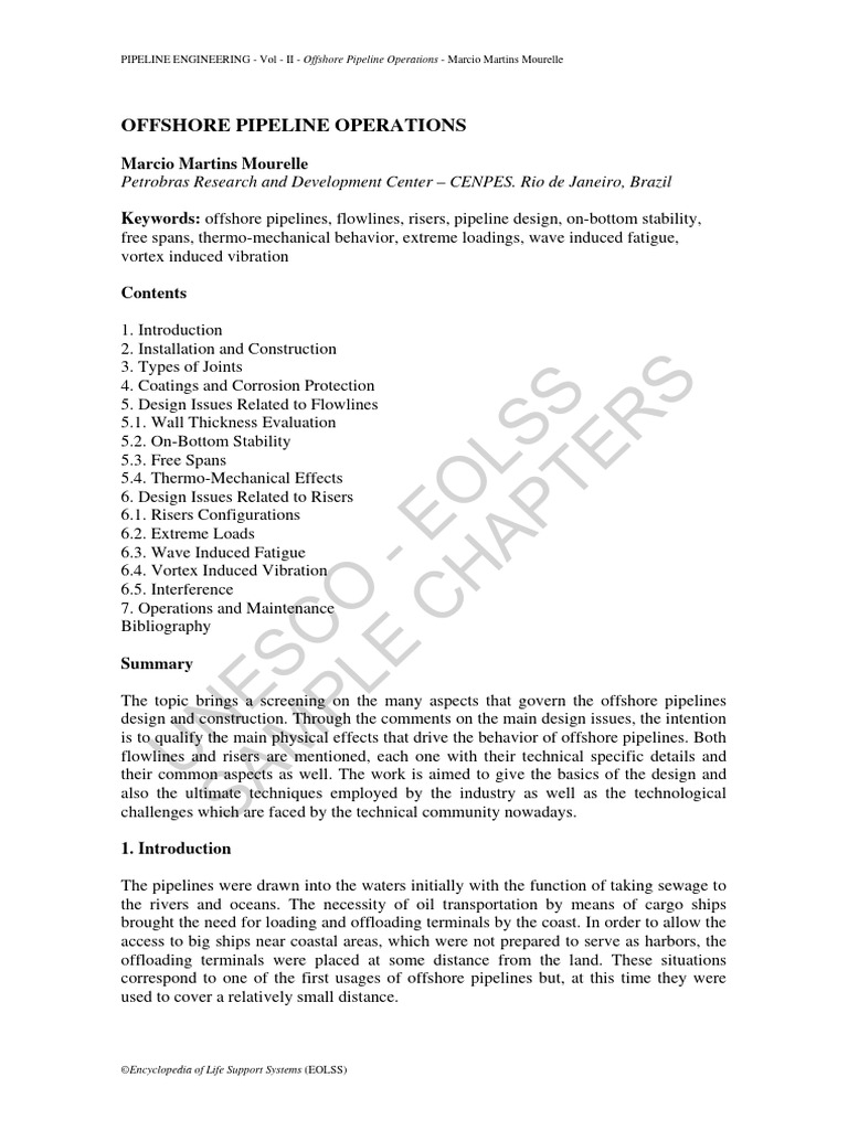 Unesco - Eolss Sample Chapters: Offshore Pipeline Operations | PDF ...