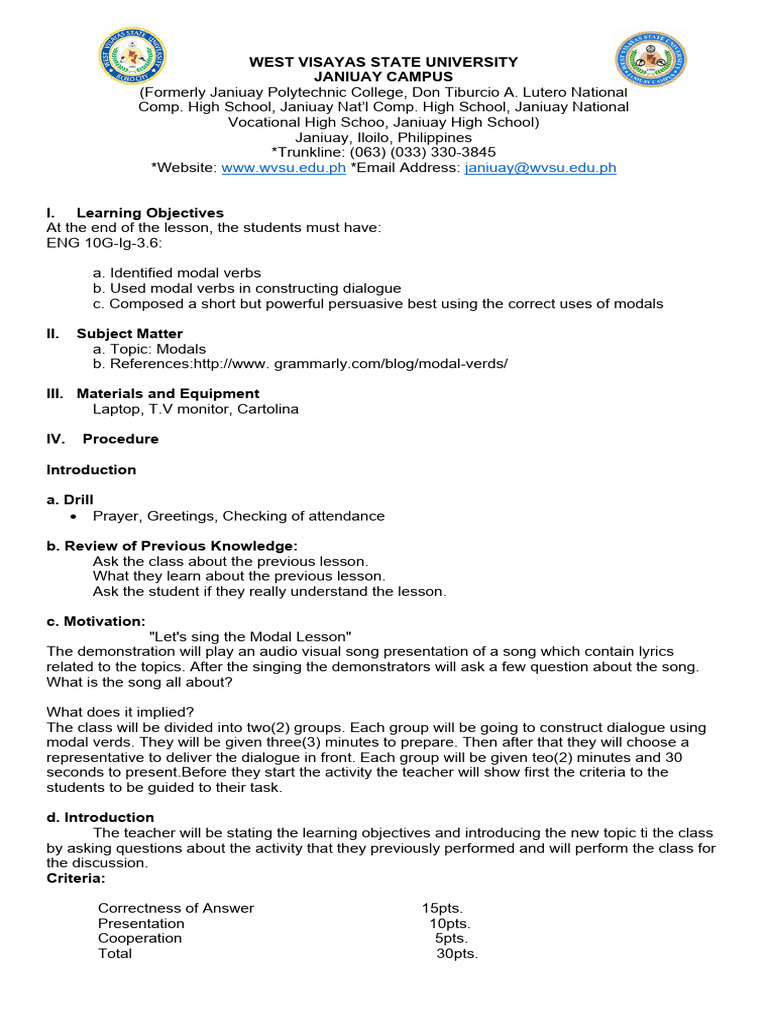 Semi-Detailed Lesson Plan Modals | Download Free PDF | Learning | Teachers