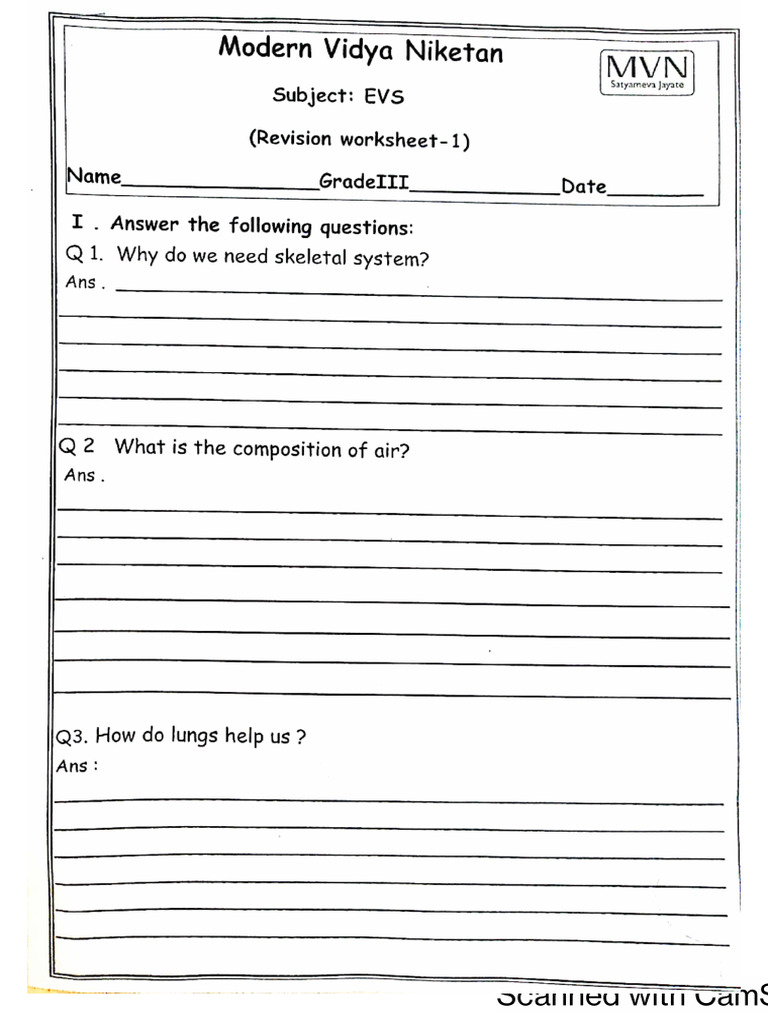G 3 Evs Revision Worksheet 1 For Cycle Test 2 | PDF