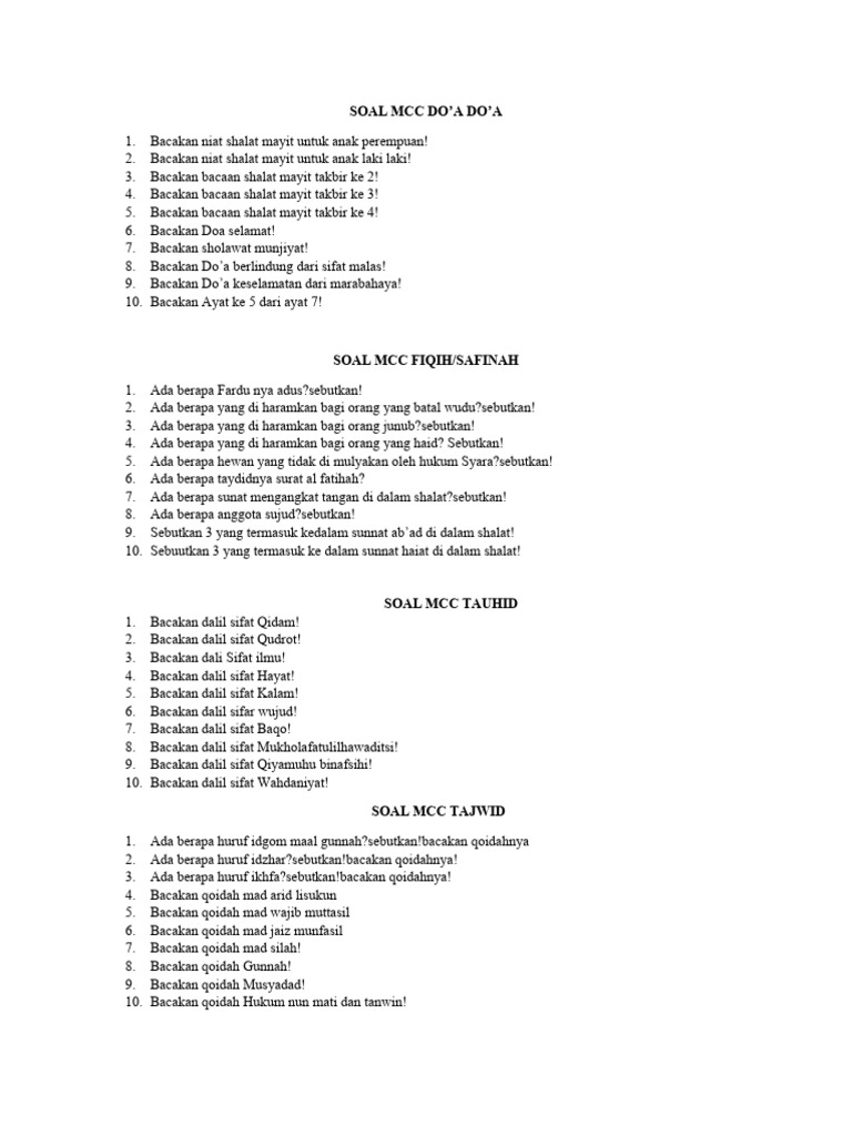 Soal MCC Do | PDF | Agama & Spiritualitas | Gaya Hidup