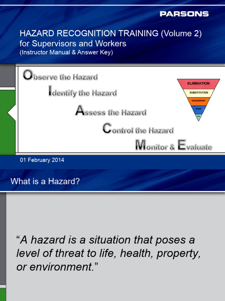 Hazard Recognition Trainng (Vol 2) - Instructor Manual and Answer Key ...