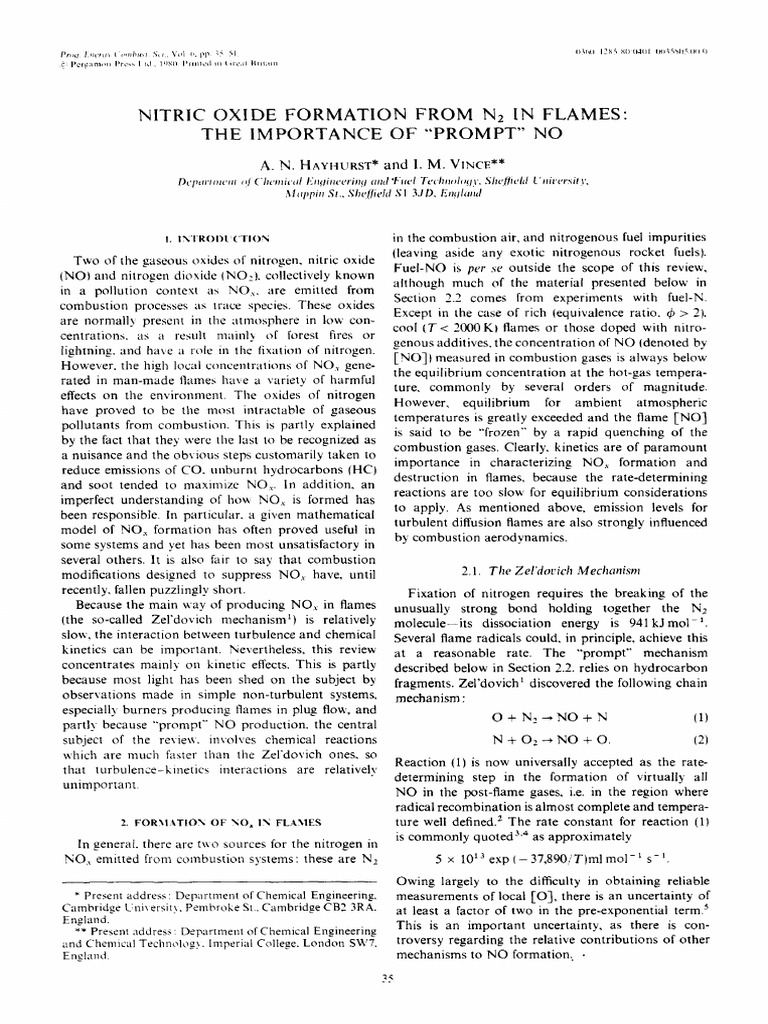 2-Nitric Oxide Formation From N2 in Flames. The Importance of "Prompt ...