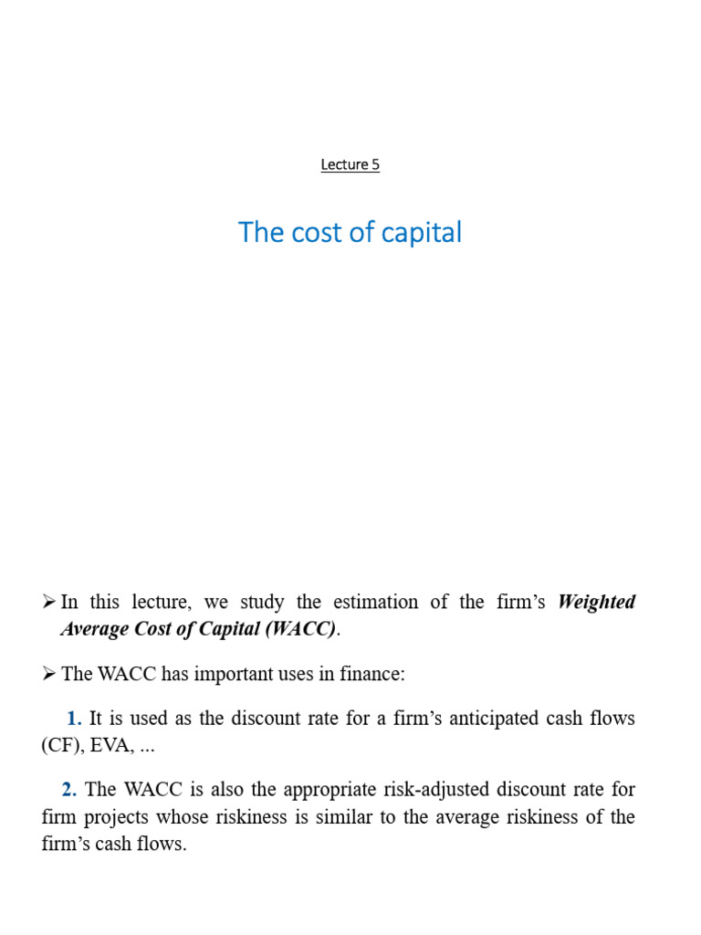 Lecture 5 - Cost of Capital | PDF | Cost Of Capital | Capital Asset Pricing Model