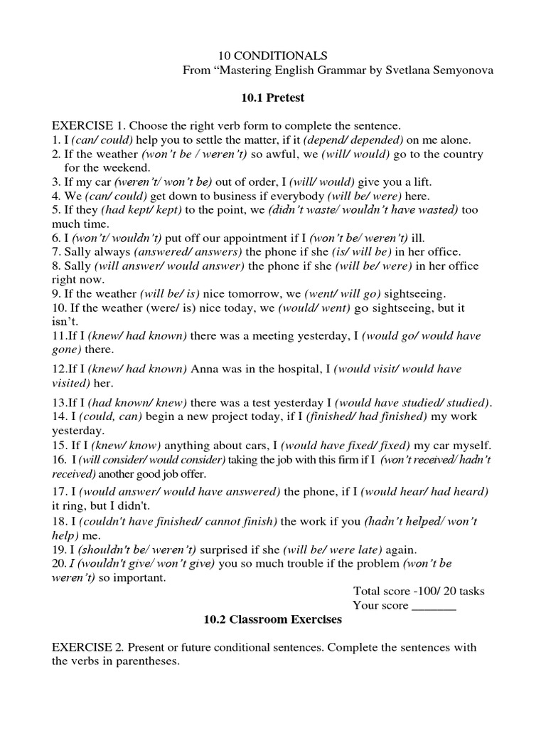 Семёнова+С Д +Classroom+exercises+on+CONDITIONALS | PDF