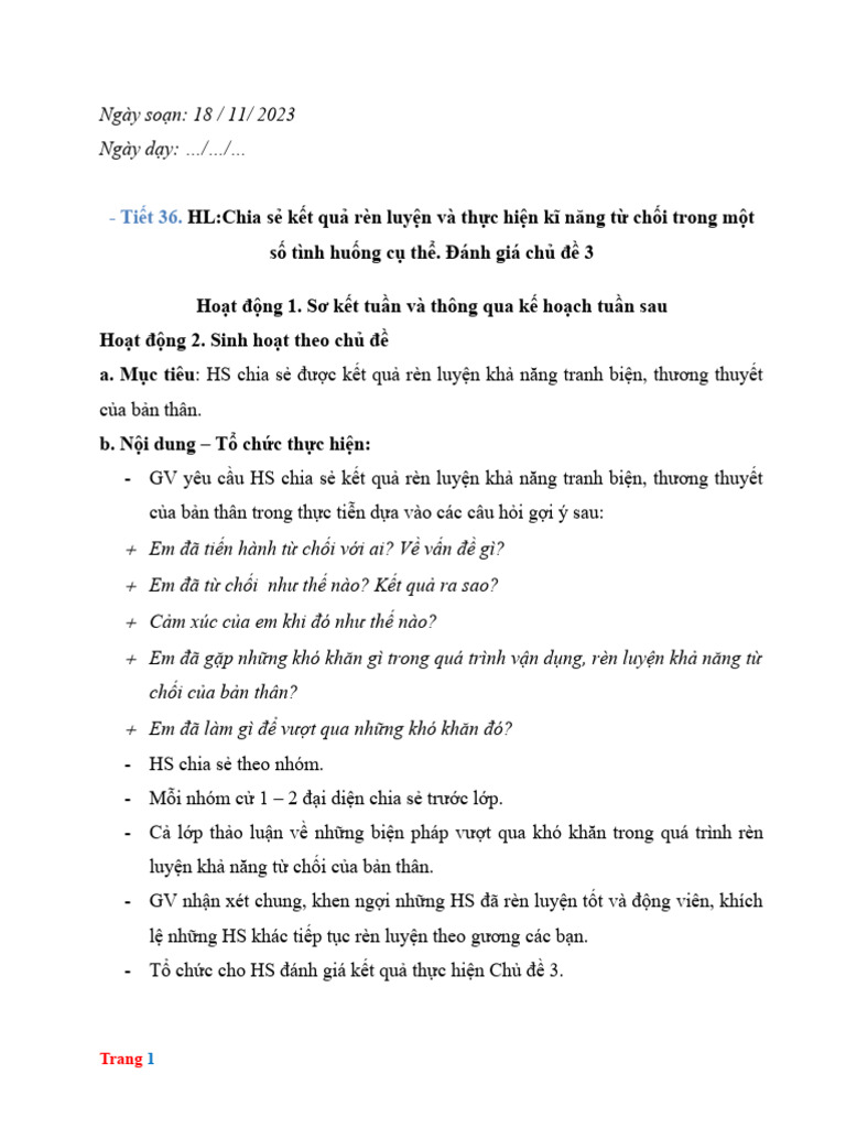 HĐTN 8 Tuan 12 | PDF