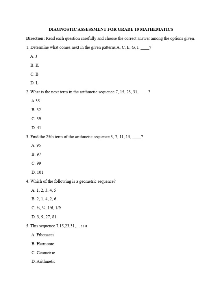 Grade 10 Math Diagnostic Test | PDF | Circle | Angle