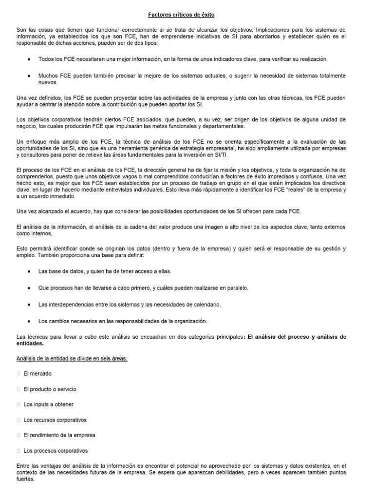 Factores Críticos De éxito Pdf Business Economias