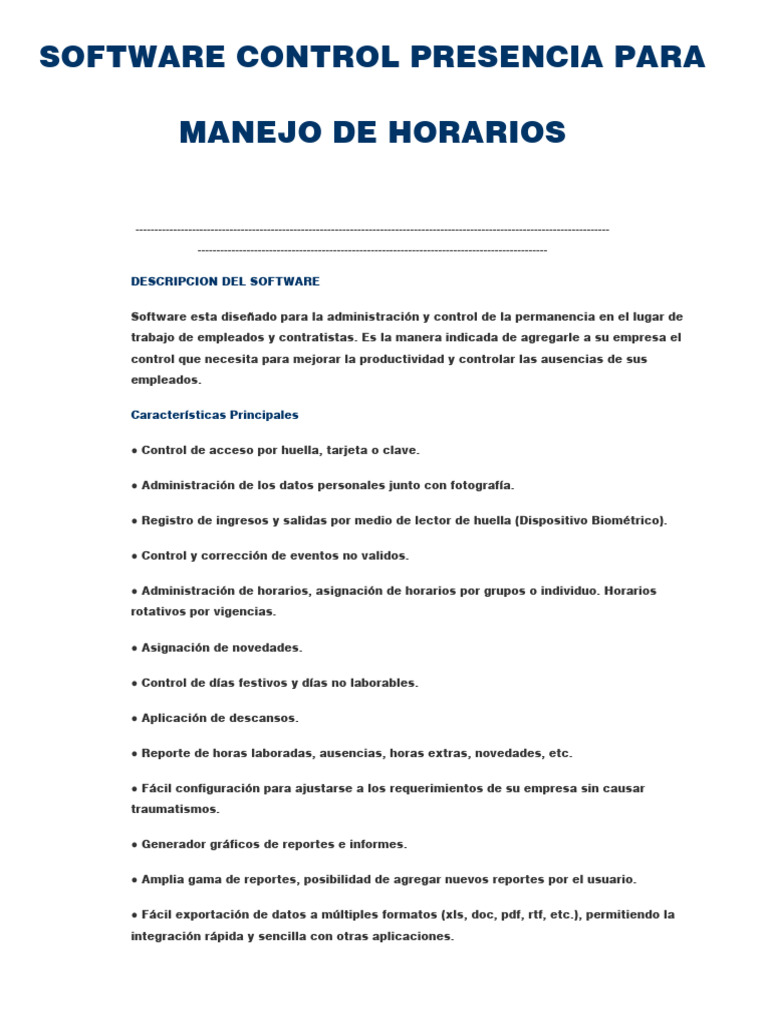 Software Control Presencia para Manejo de Horarios | PDF | Software | Software de la aplicacion