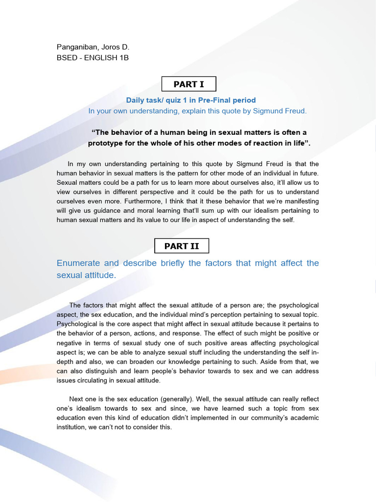 Daiky Task and Quiz 1 Pre Final | PDF | Attitude (Psychology) | Thought