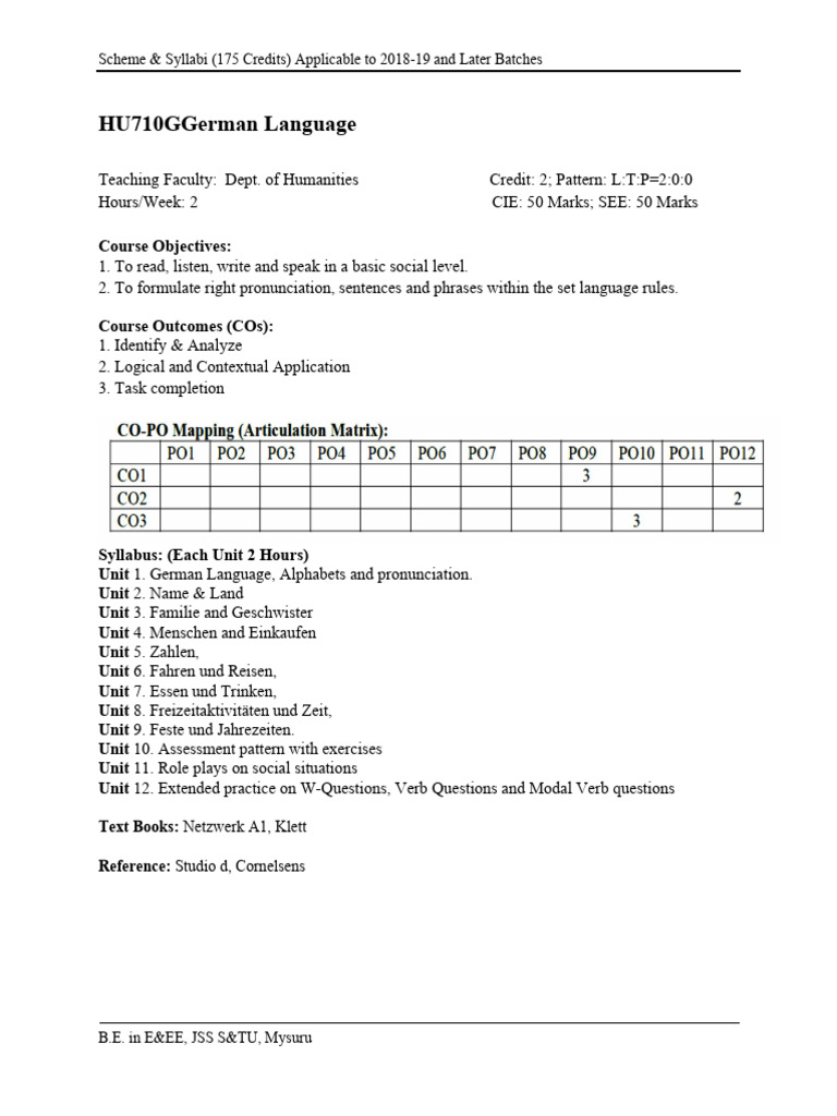 German Syllabus | PDF | Foreign Language Studies